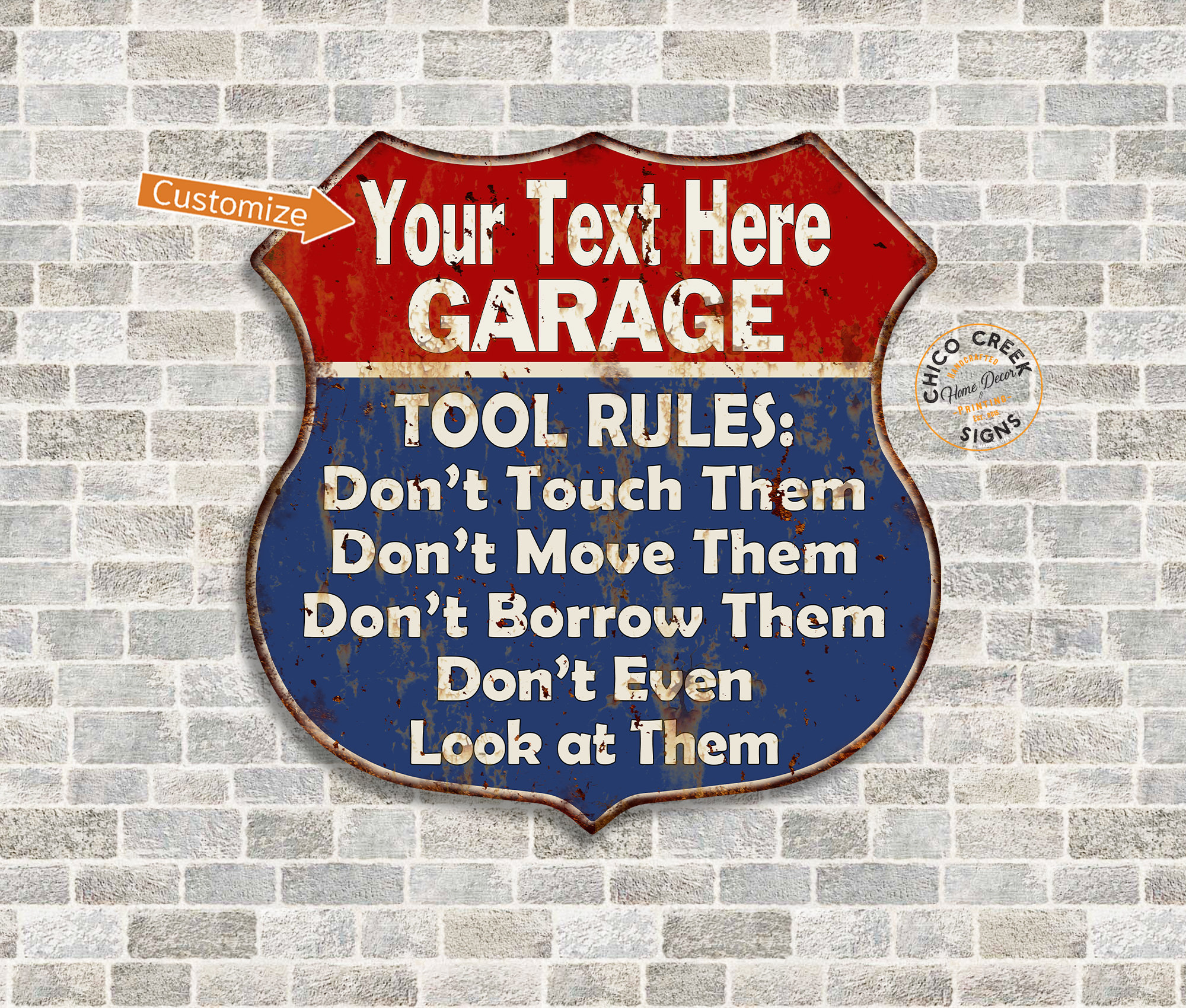 Personalized Garage Sign Garage Tool Rules Shield Sign Your - Etsy