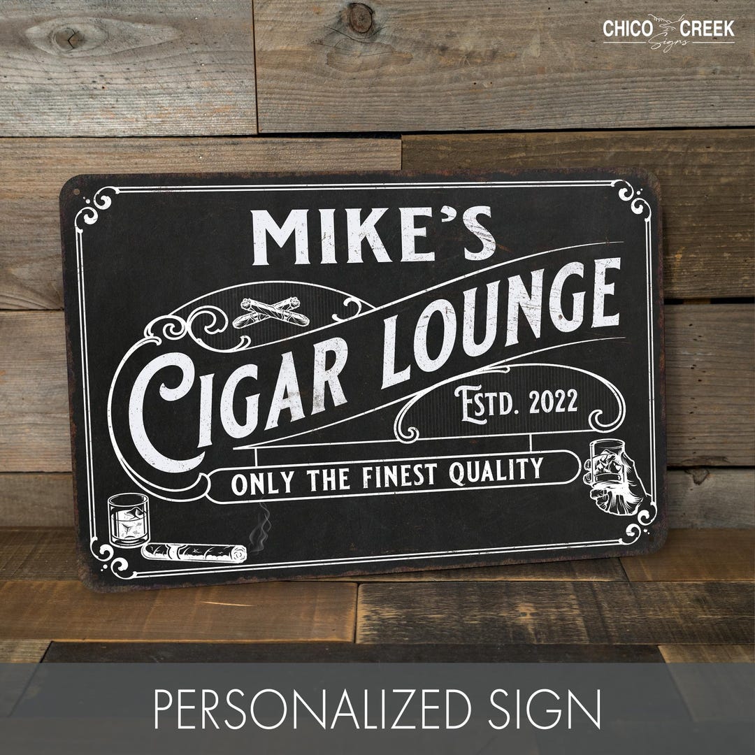 Personalized Cigar Lounge Sign, Man Cave, Cigars, Custom Metal Sign ...