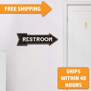 Restroom Sign, Restroom Right Arrow Sign, Vintage Looking Decor ...