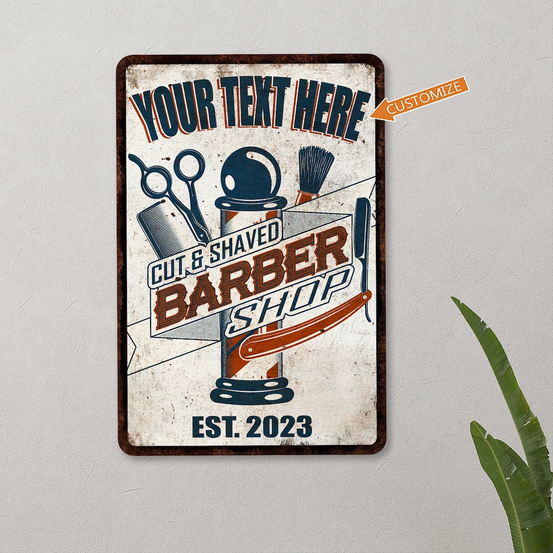 Custom Barber Shop Sign Barber Pole Sign Shave Cut Haircut Sign Hair ...