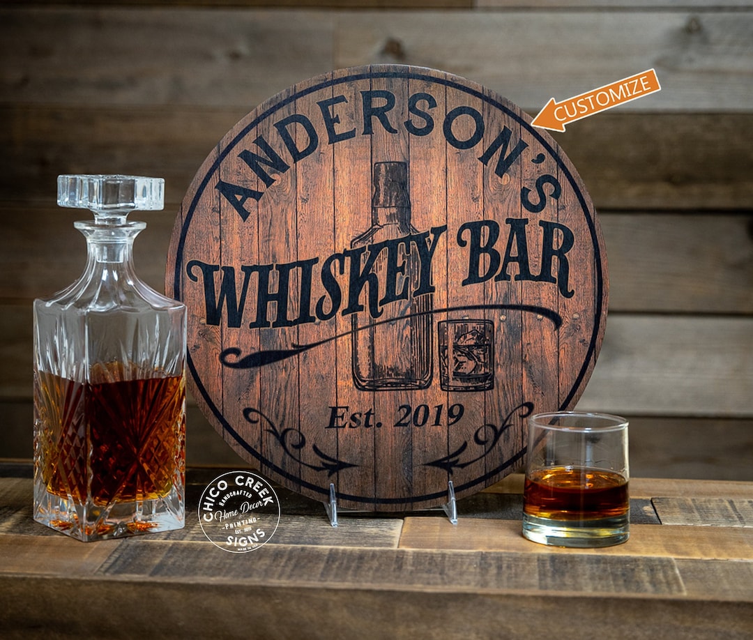 Personalized Whiskey Bar Sign Wood Signs Pub Bar Man Cave Wall Décor ...