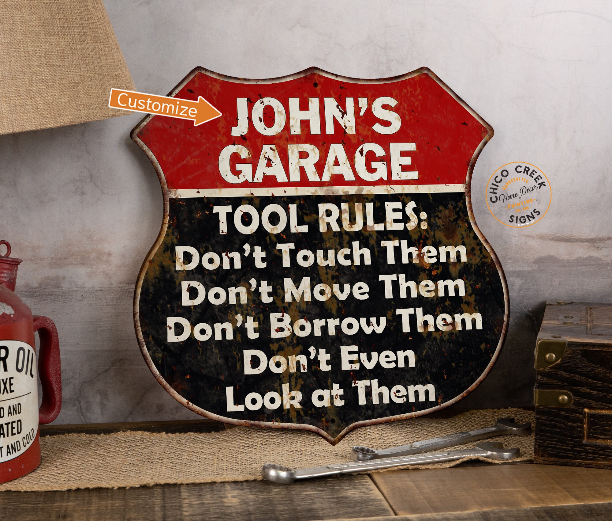 Personalized Garage Sign, Your Name Garage Tool Rules, Gift for Dad ...