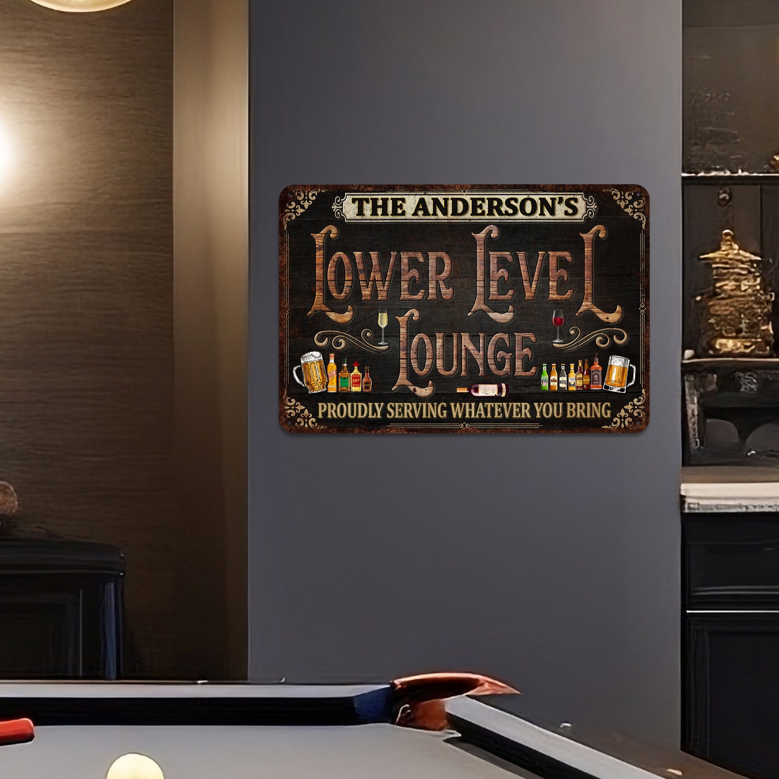 Basement Bar Sign, Lower Level Lounge Sign, Home Bar Decor, Custom Gift ...