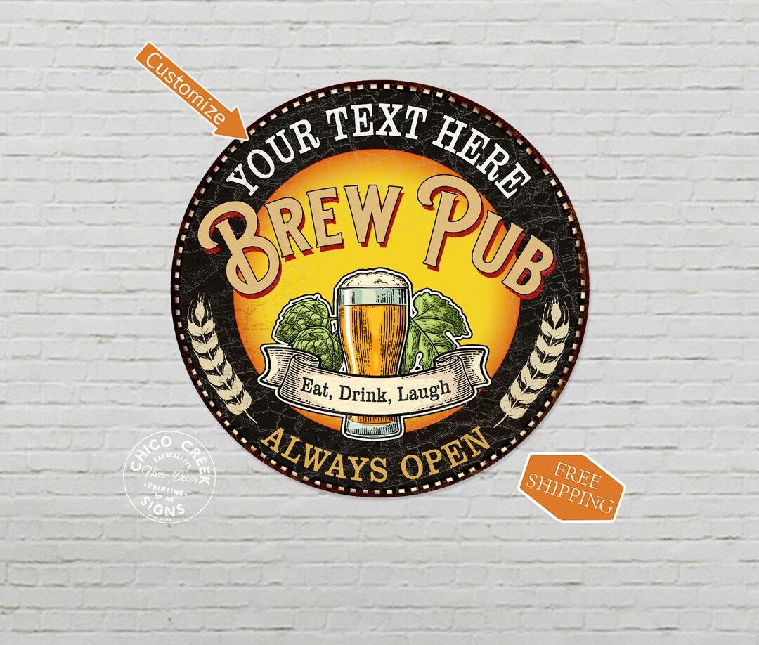 Personalized Brew Pub Sign, Home Bar, Backyard Bar, Beer Sign, Man Cave ...