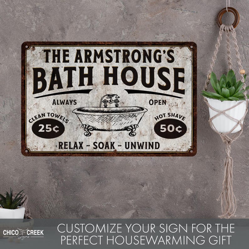 Personalized Sign, Custom Bath Sign, Bathroom Wall Decor, Wash Room ...