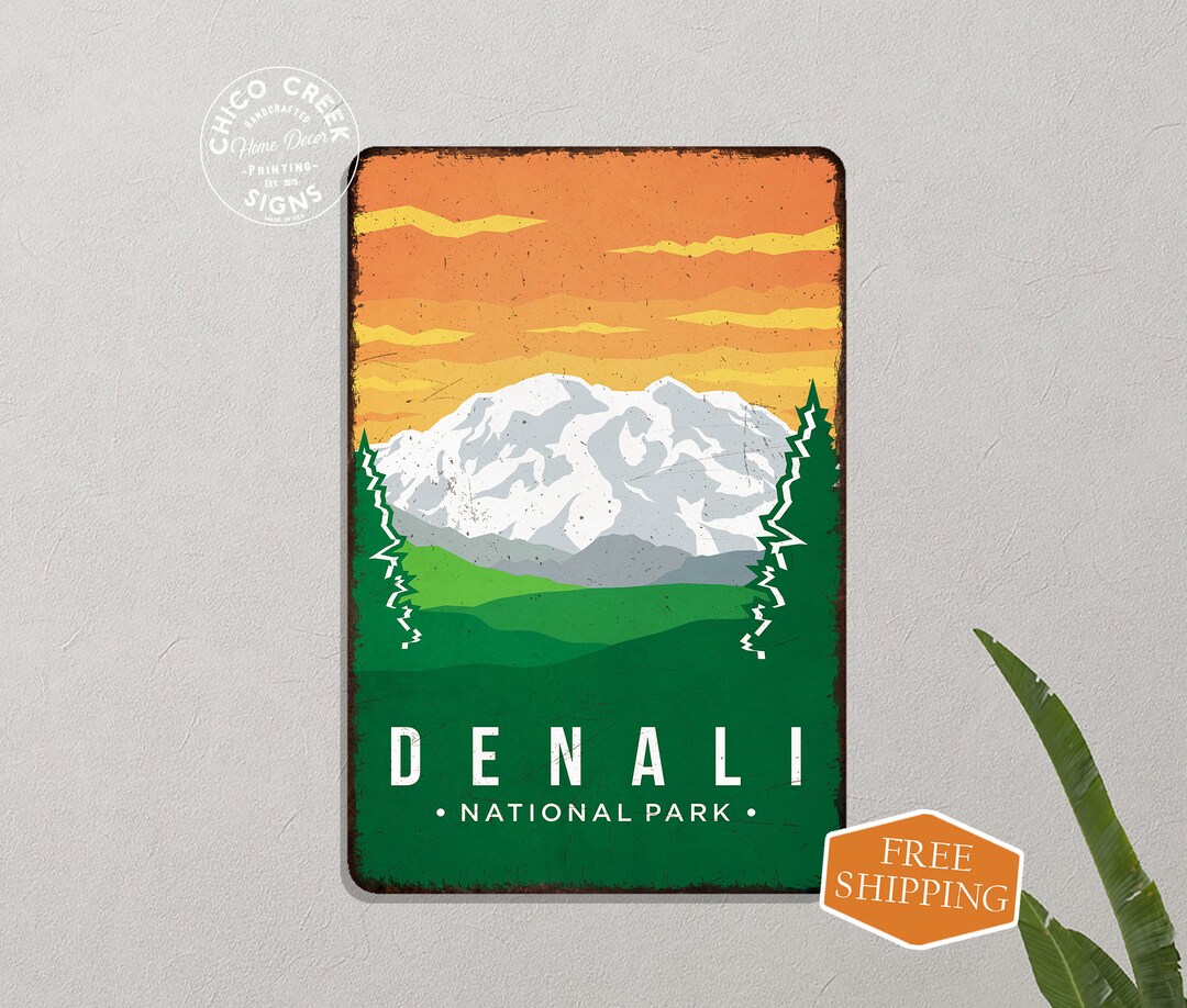 Denali National Park Sign, Rustic Looking Wall Decor, Cabin Decorative ...