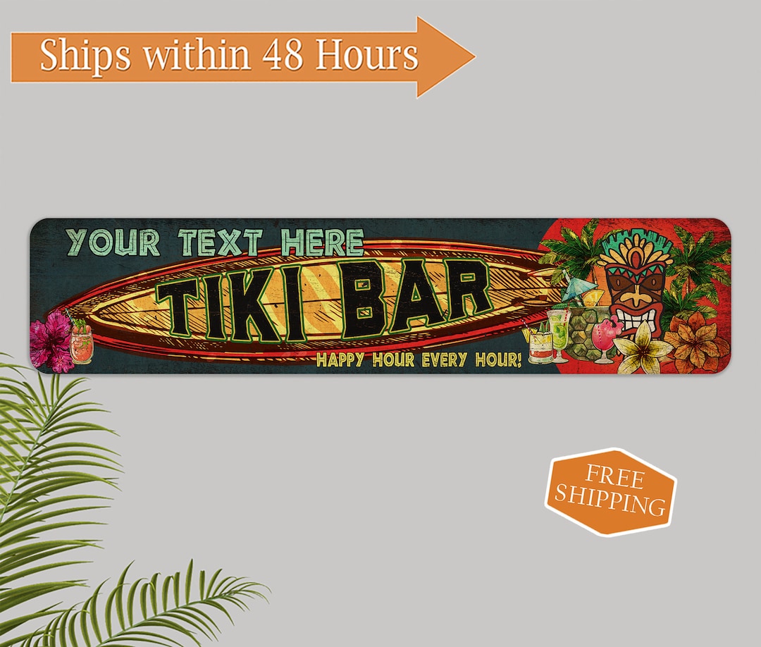 Custom Tiki Bar Sign, Backyard Decor, BBQ, Barbeque, Patio, Pool, Happy ...