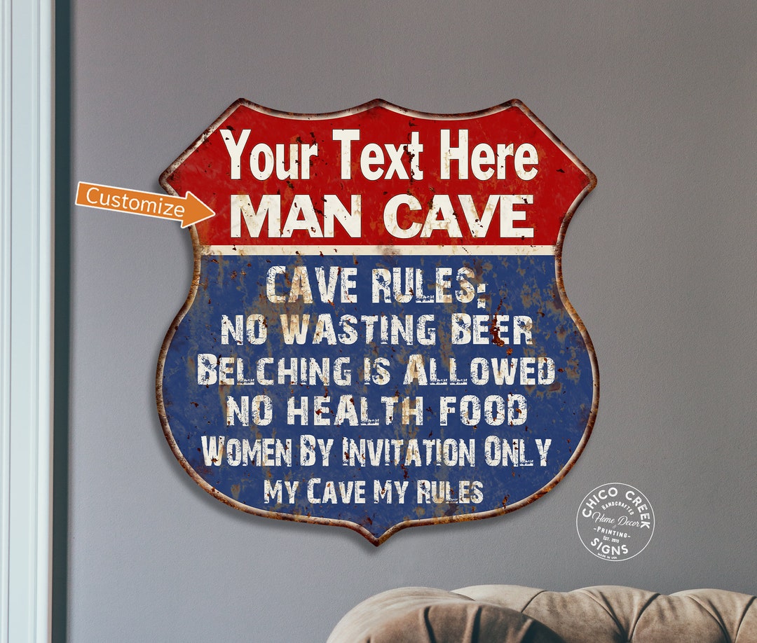 Personalized Man Cave Rules Shield Sign, Garage Decor - Etsy