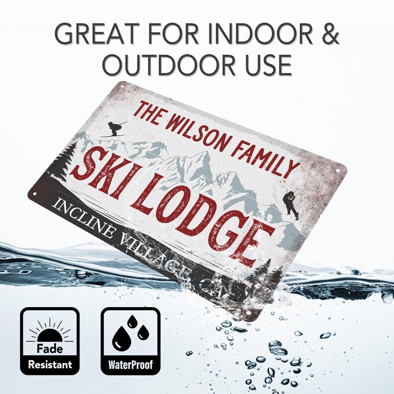 Personalized Ski Lodge Sign, Custom Cabin Decor, Rustic Ski Resort Wall ...