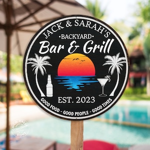 Personalized Backyard Bar & Grill Sign, Vintage Look Bar Sign, Wall ...