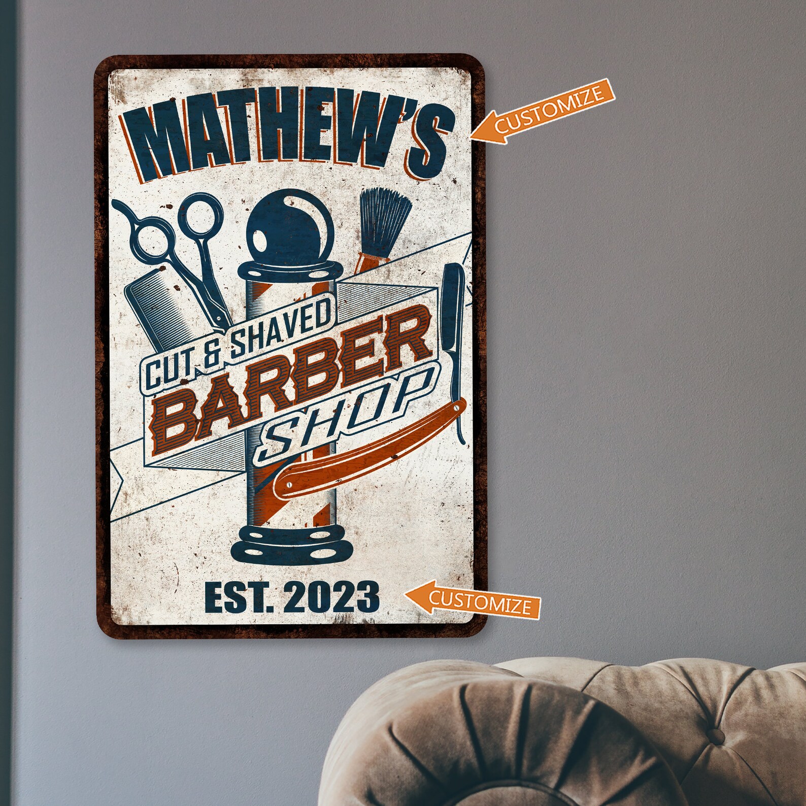 Custom Barber Shop Sign Barber Pole Sign Shave Cut Haircut Sign Hair ...