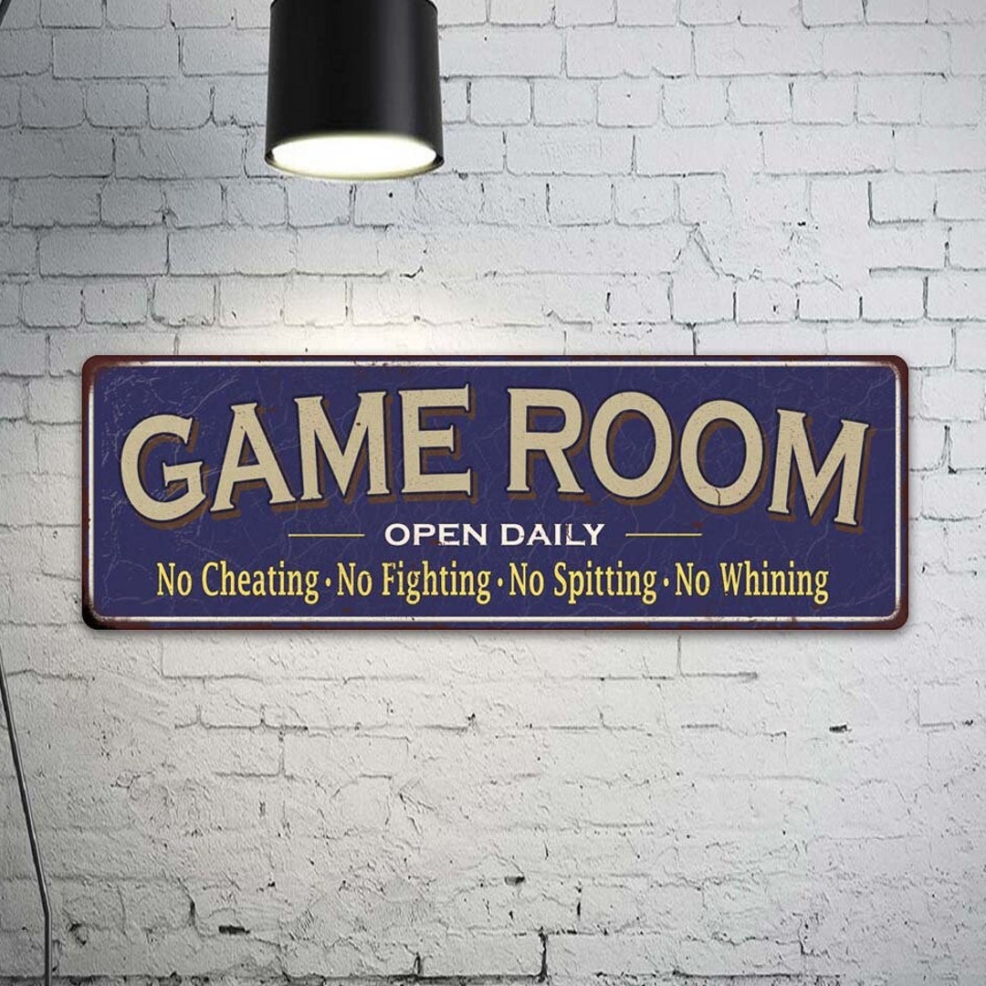 Game Room Sign, Blue Rec Room Sign, Family Card Room Wall Signs, Retro ...