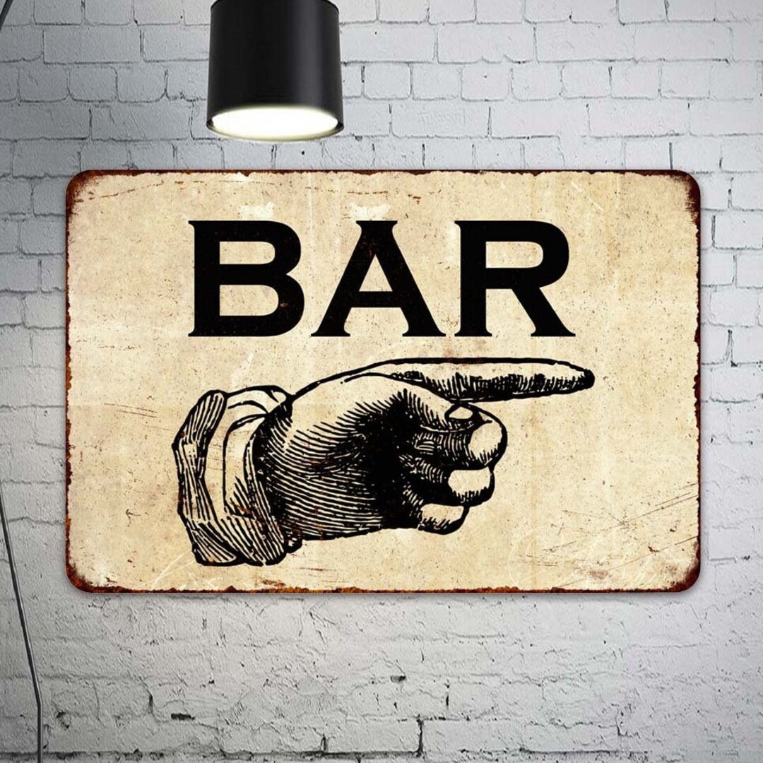 Bar Arrow Right Sign, Hand Pointing Right, Vintage Looking Reproduction ...