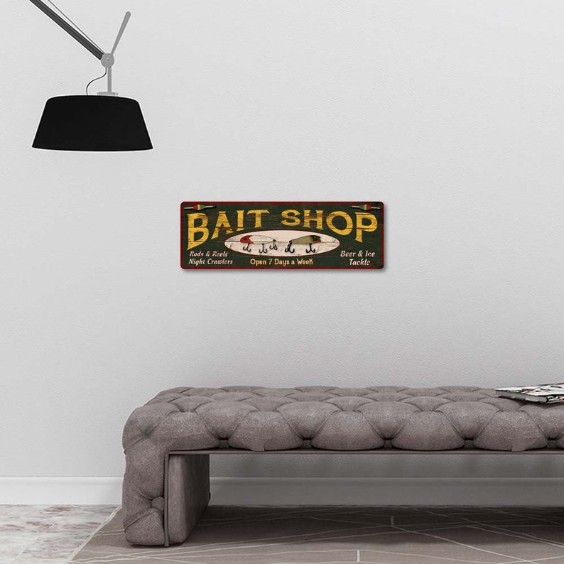 Bait Shop Sign, Rustic Fishing Decor, Vintage Looking Fly Fishing Sign ...