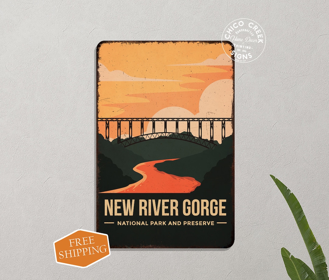 New River Gorge National Park Sign, Rustic Looking Wall Deco,r Cabin ...