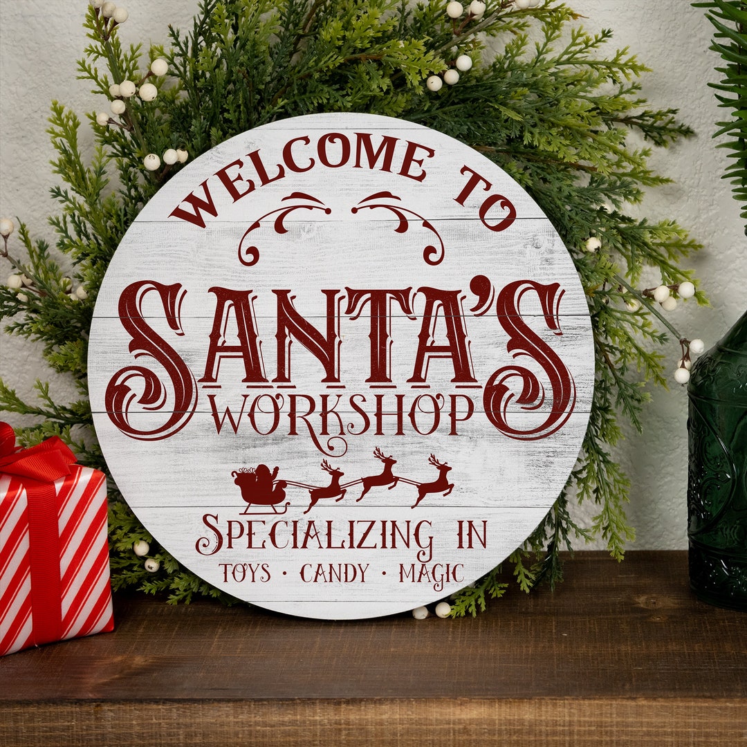 Santa's Workshop Sign, Christmas Door Sign, Christmas Wall Art ...