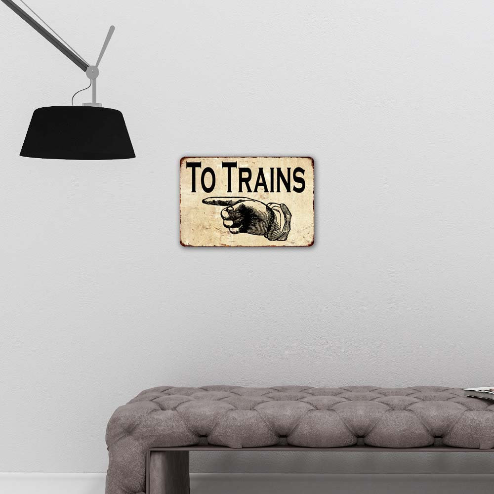 Train Sign, to Trains Arrow Left Sign, Hobby Trains Decor, Vintage ...