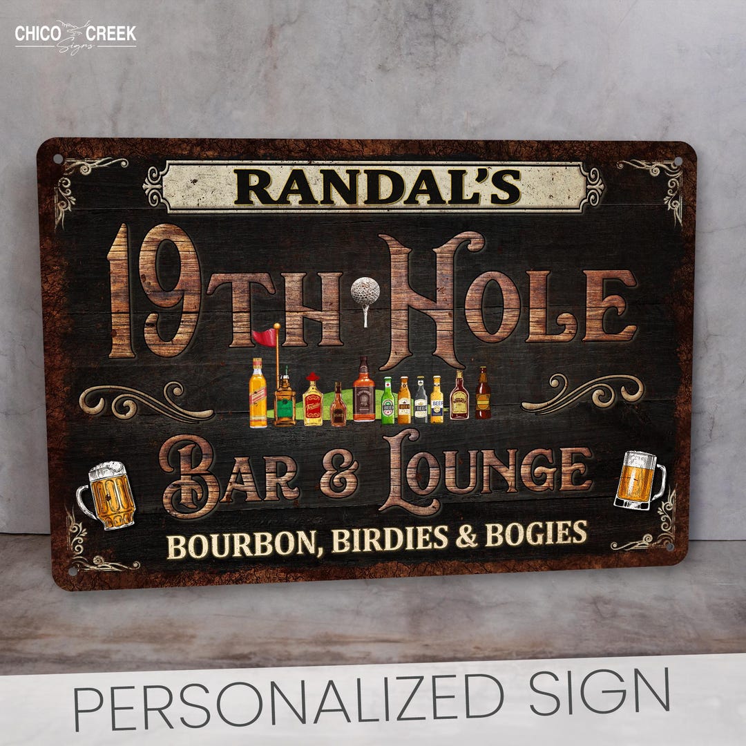 Custom Bar Sign 19th Hole Sign Personalized Gift for Golfer Vintage ...