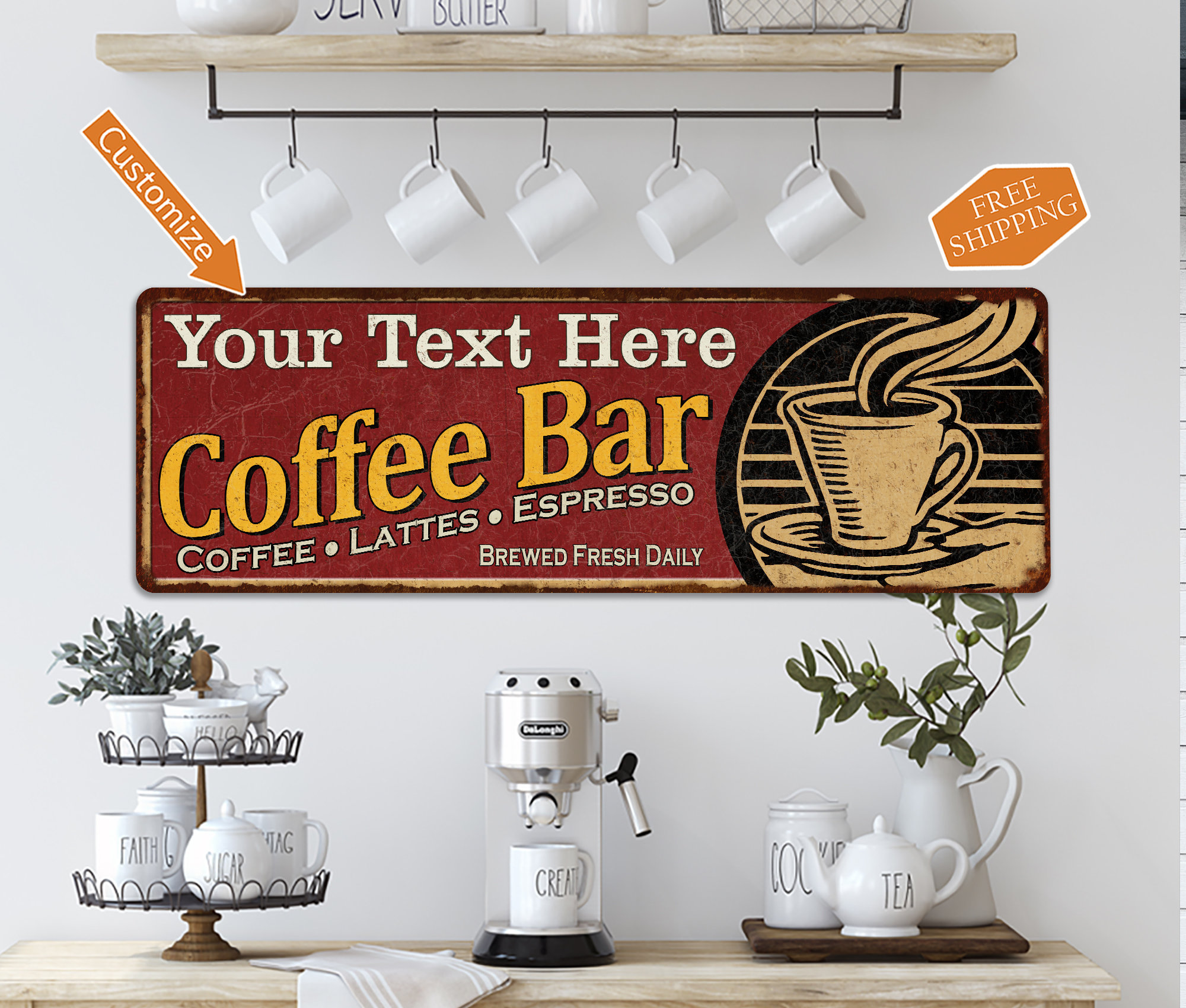 Personalized Coffee Bar Sign, Coffee Shop Wall Decor, Kitchen Nook ...