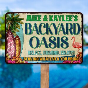 Custom Backyard Oasis Sign, Patio Decor, Outdoor Pool Sign, Tropical ...