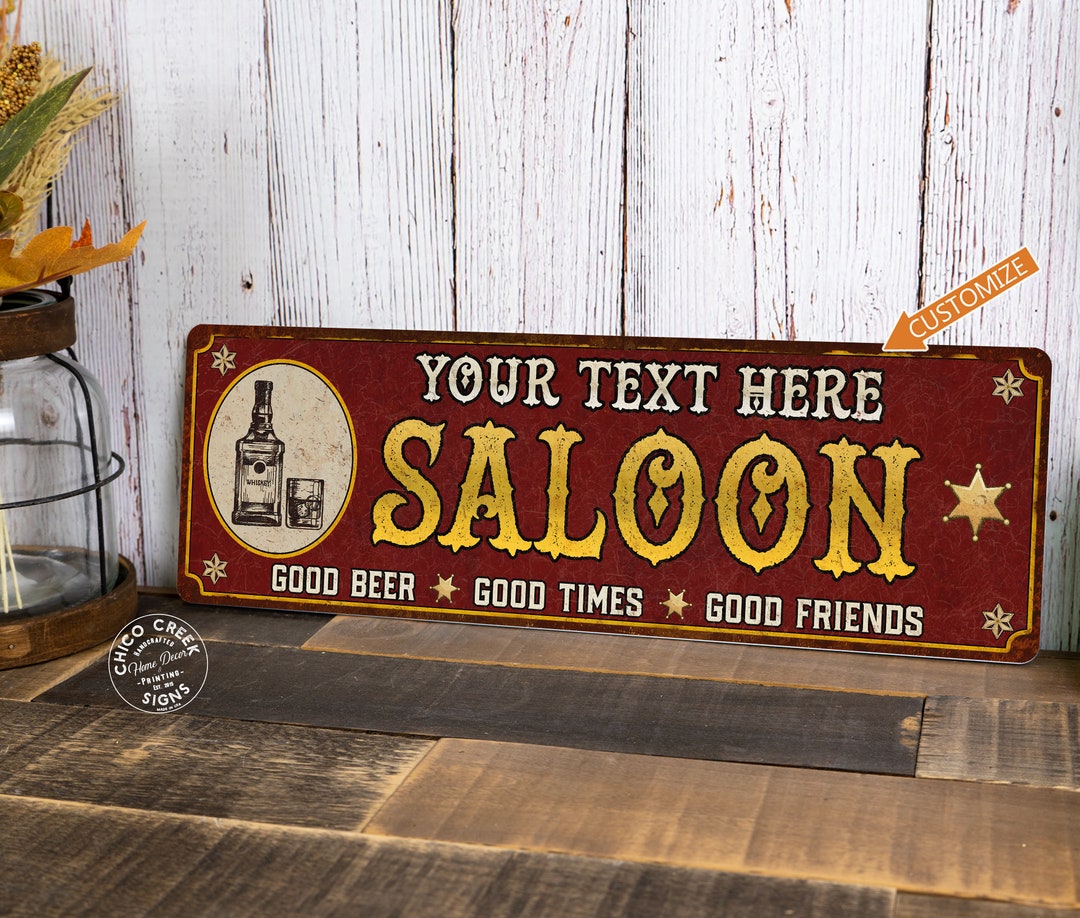 Personalized Saloon Home Bar Sign Rustic Distressed Pub Man Cave Wall ...