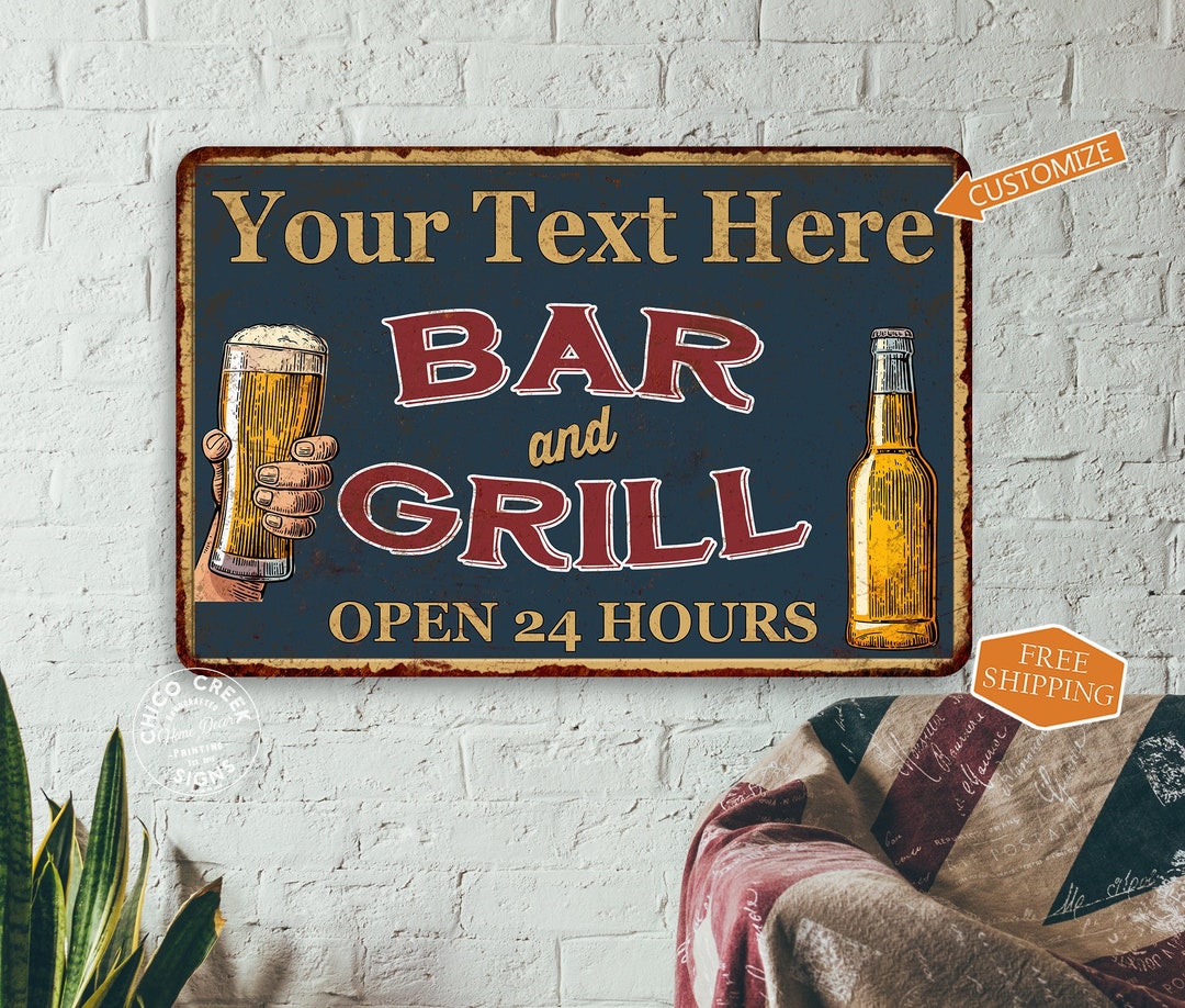 Personalized Bar and Grill Sign, Custom Bar Sign, Gift for Him, Gift ...