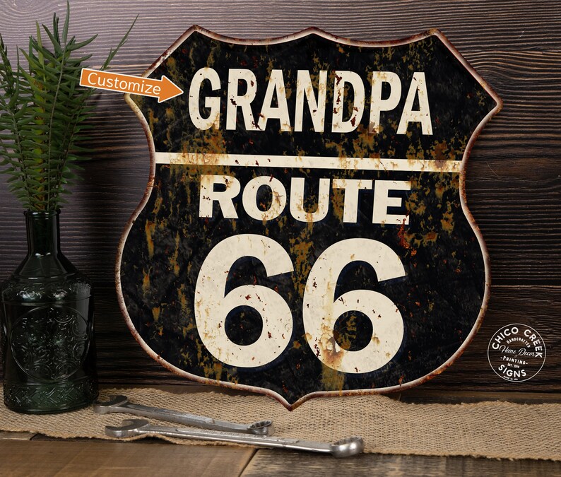 Personalized Route 66 Sign, Shield Road Sign, Man Cave Decor, Garage ...