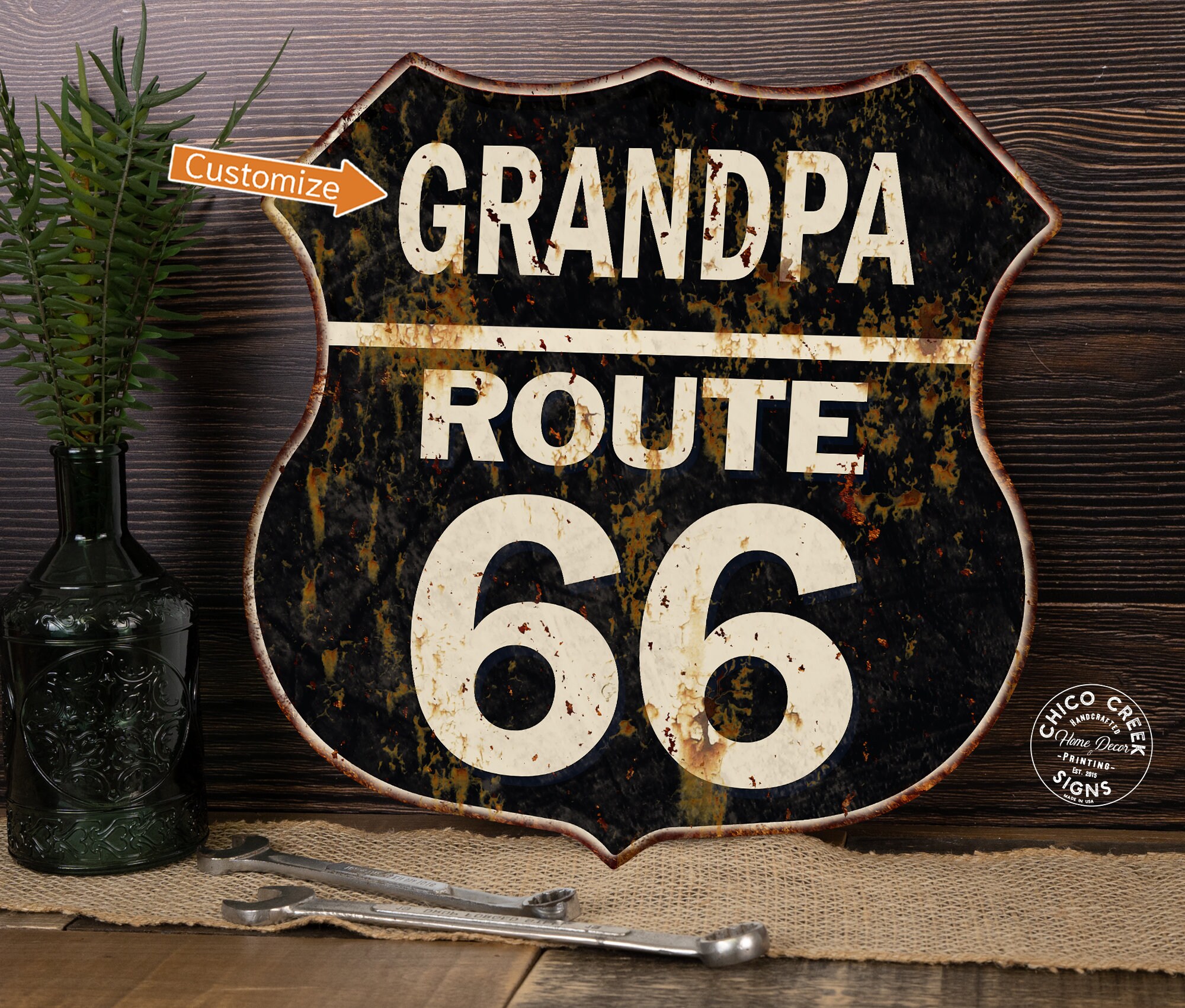Personalized Route 66 Sign, Shield Road Sign, Man Cave Decor, Garage ...