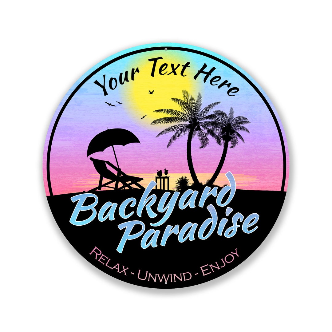 Personalized Backyard Paradise Sign, Vintage Look Beach Sign, Tropical ...