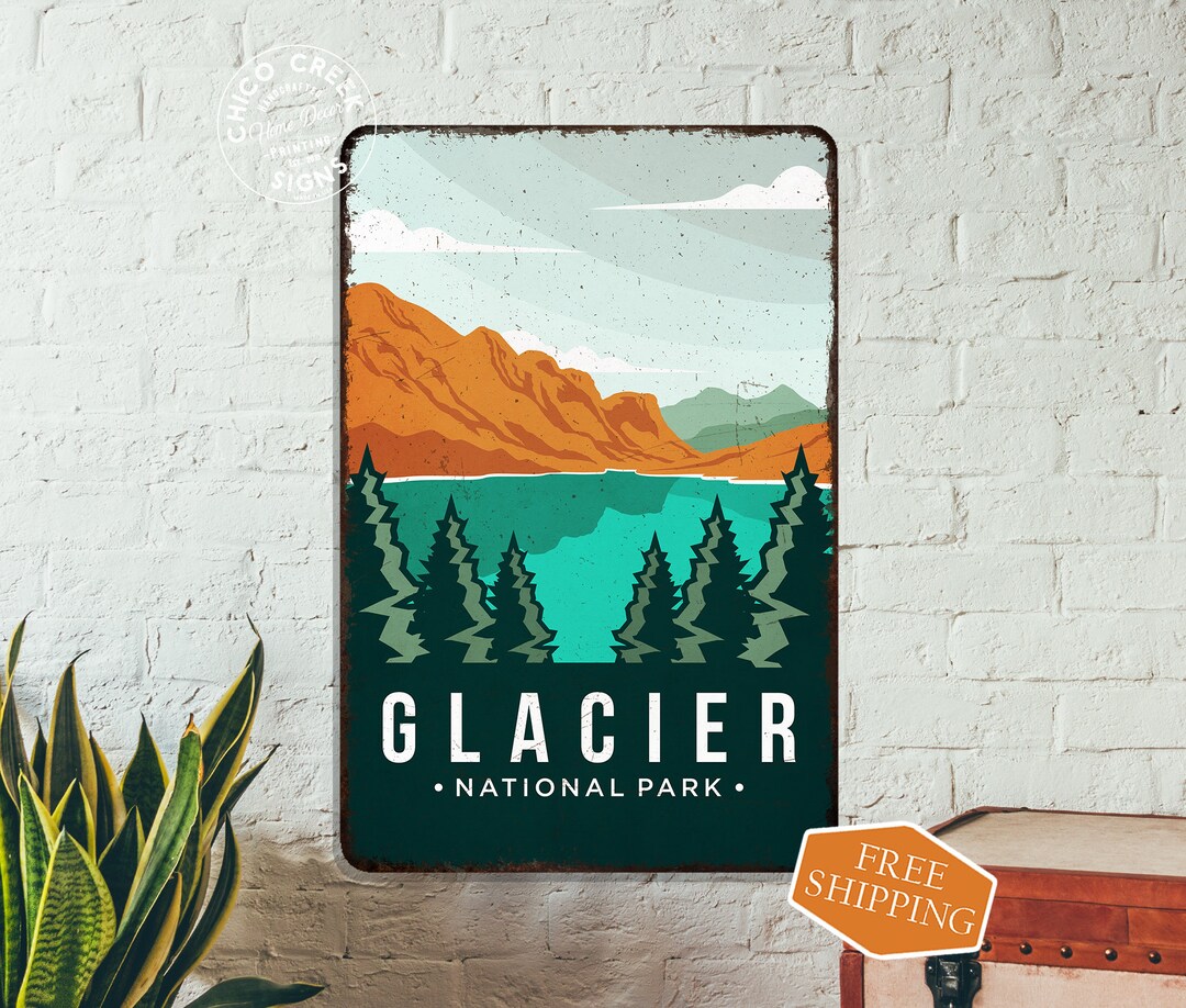 Glacier National Park Sign, Rustic Looking Wall Decor, Cabin Decorative ...