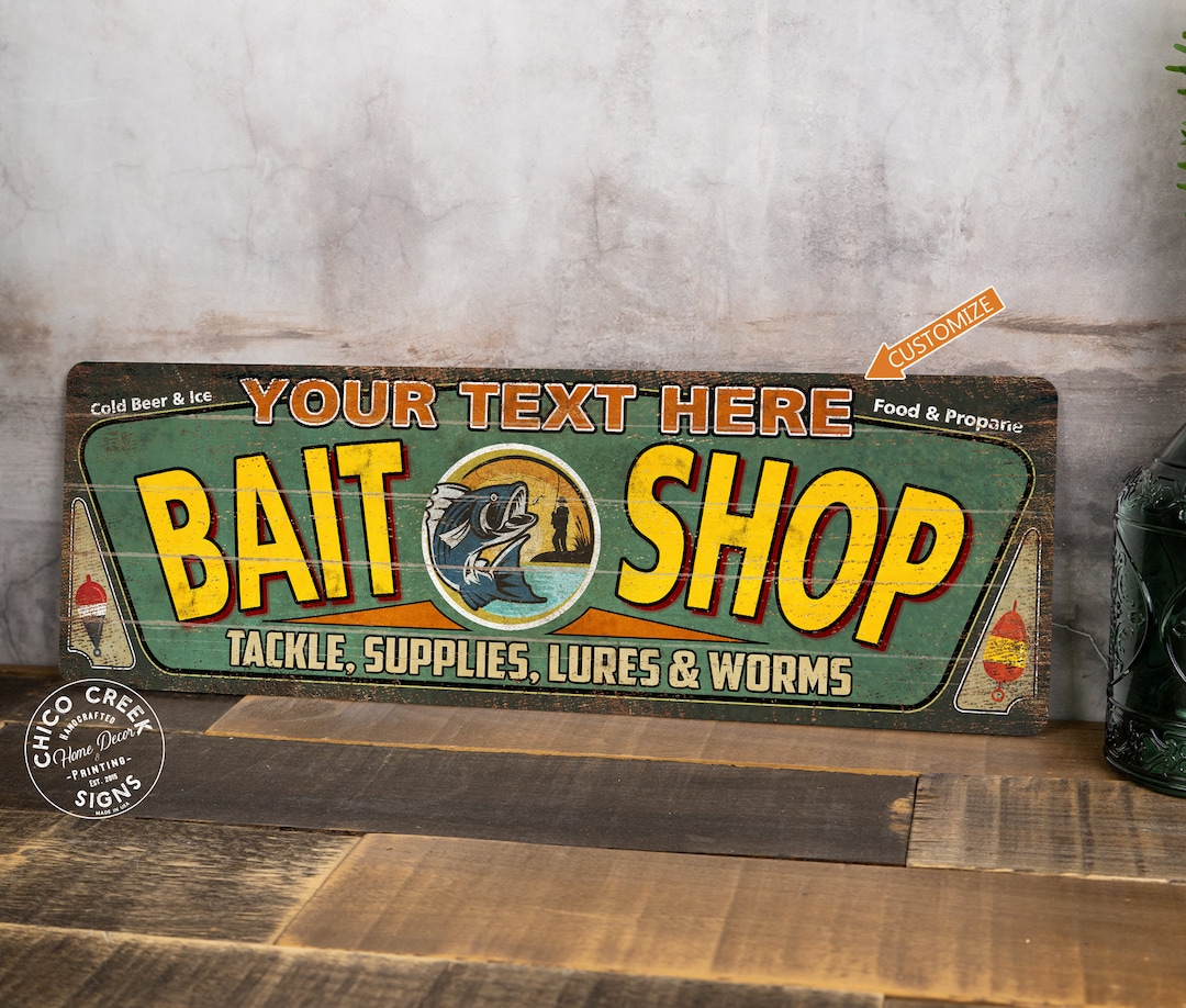 Personalized Bait Shop Sign, Fishing Decor, Vintage Looking Decor, Rod ...