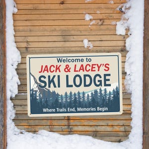 Personalized Ski Lodge Sign, Custom Winter Cabin Decor, Rustic Ski ...