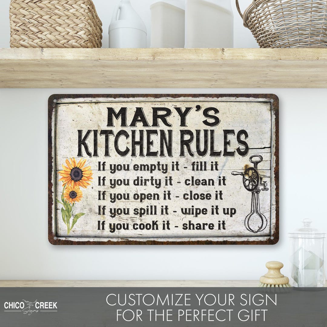 Custom Kitchen Sign, Kitchen Wall Decor, Kitchen Rules Sign, Gift for ...