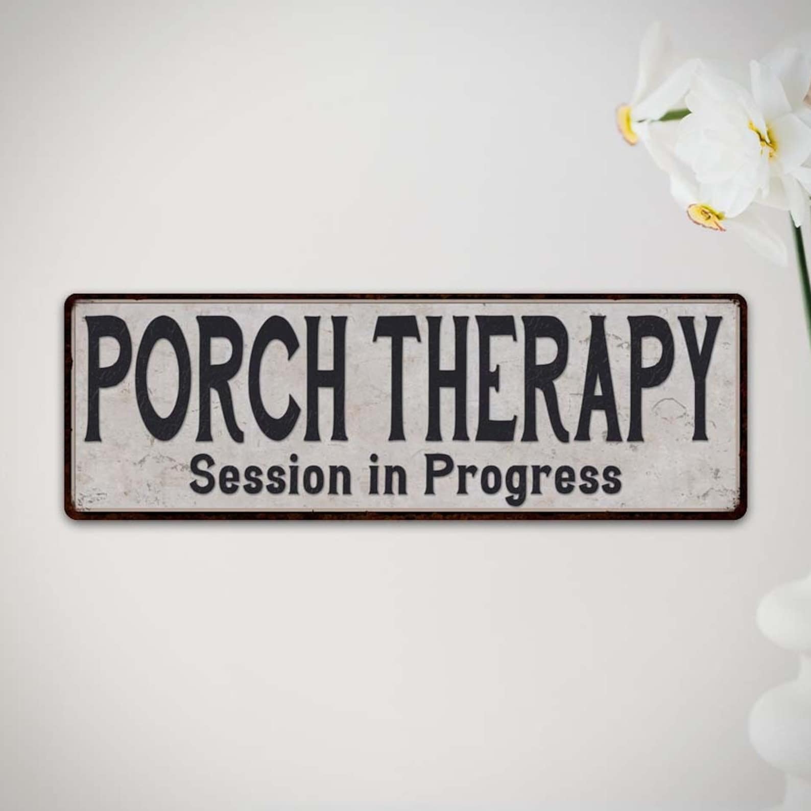 Porch Therapy Sign, Veranda Vintage Look Reproduction Black White ...