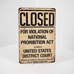 Home Bar Sign, Closed for Prohibition, Speakeasy Decor, Alcohol Sign ...