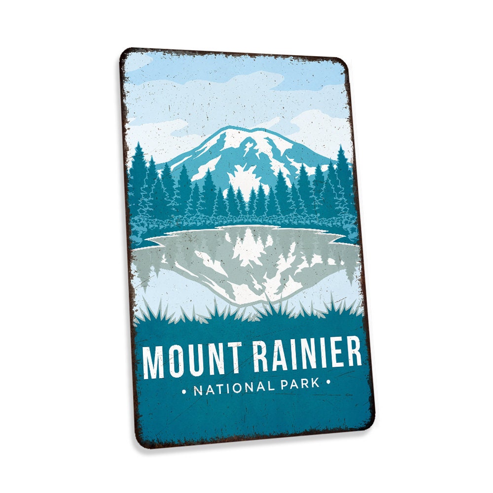 Mount Rainier National Park Sign, Rustic Looking Wall Decor, Cabin ...