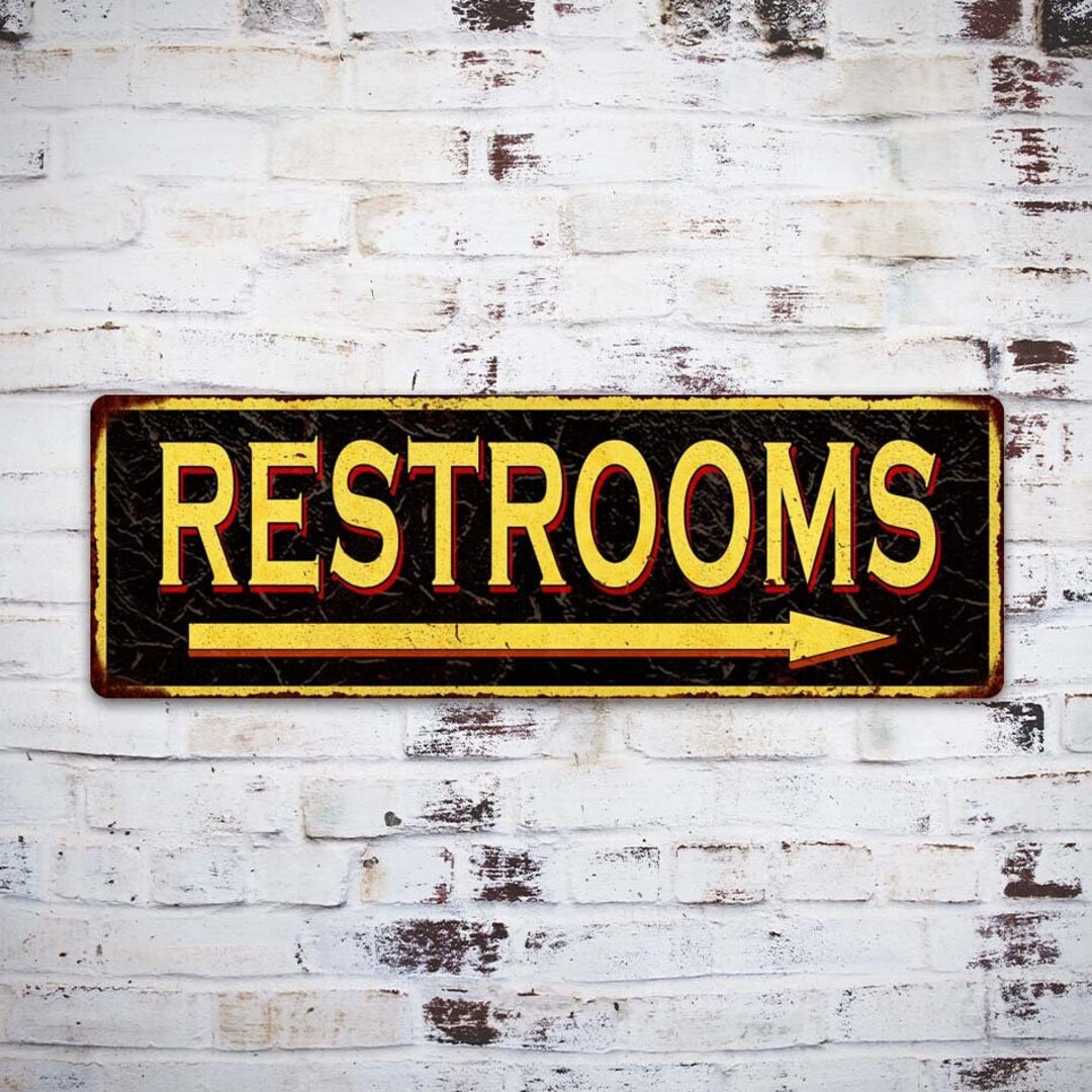 Restrooms Sign, This Way Sign, Ladies Room, Mens Room, Vintage Looking ...