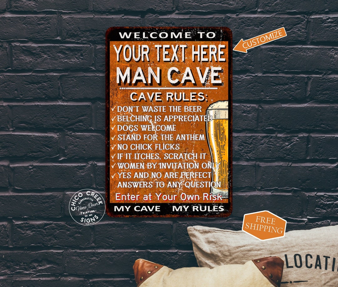 Man Cave Sign Rules Sign Rusty Metal Sign Personalized Dad Gift Garage ...