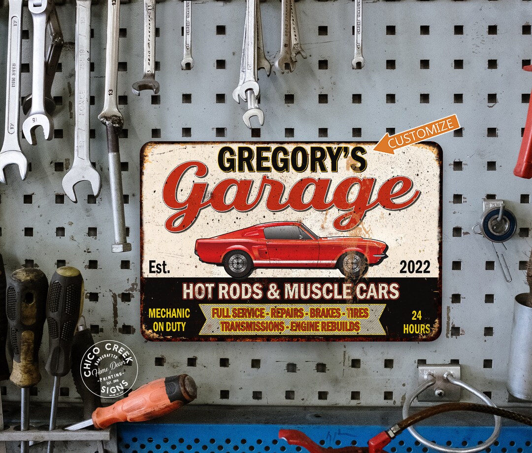 Personalized Garage Sign, Automotive Work Shop, Hot Rod, Muscle Car ...