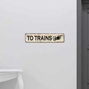 To the Trains Right Hand Pointer Sign Vintage Look Model Train Sign ...