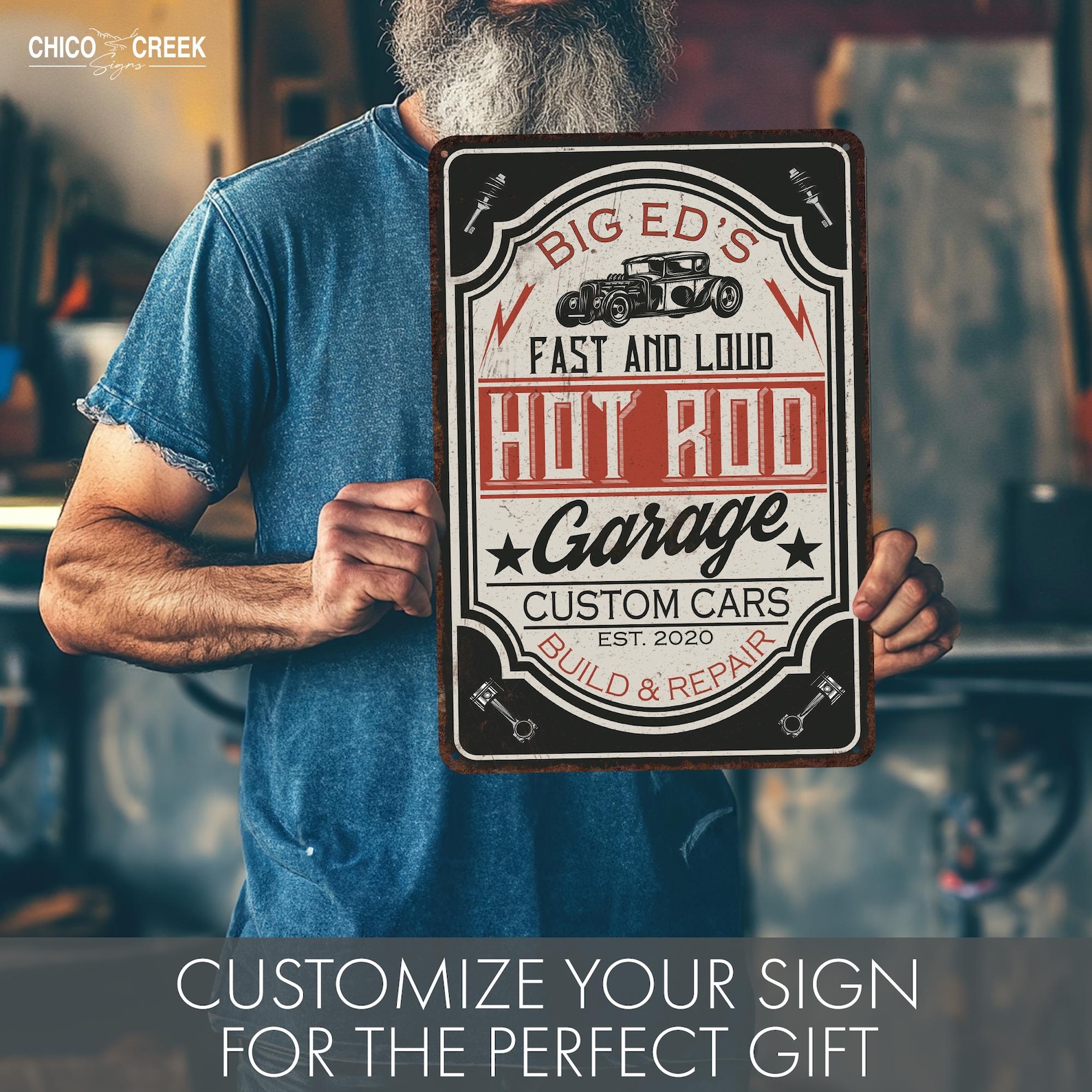 Personalized Garage Sign, Hot Rod Garage, Fathers Day Gift, Workshop ...