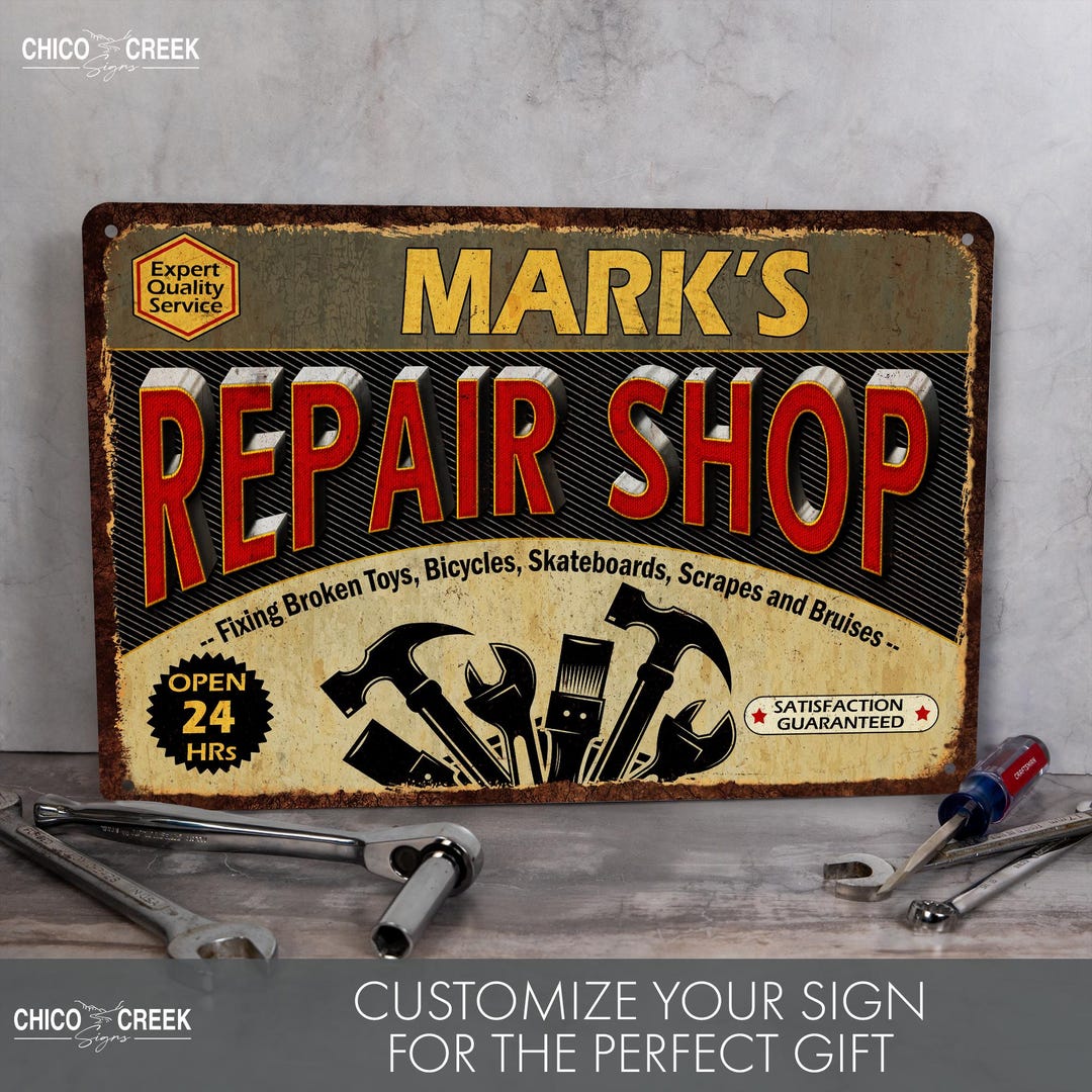 Repair Shop Sign, Personalized Signs, Mechanic Gifts, Gift for Him ...