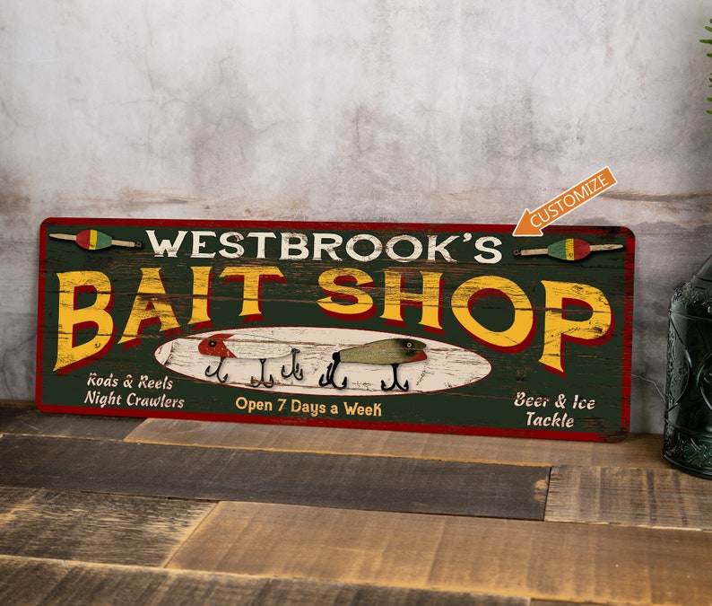 Personalized Bait Shop Sign Fishing Signs Decor Man Cave Decorations ...