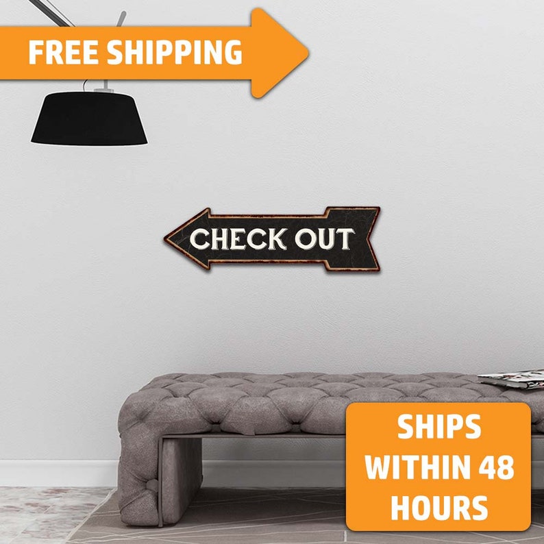 Check Out Sign Check Out Left Arrow Sign Vintage Looking - Etsy