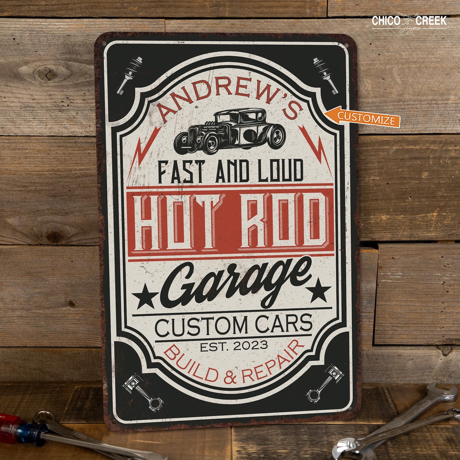 Personalized Garage Sign, Hot Rod Garage, Fathers Day Gift, Workshop ...