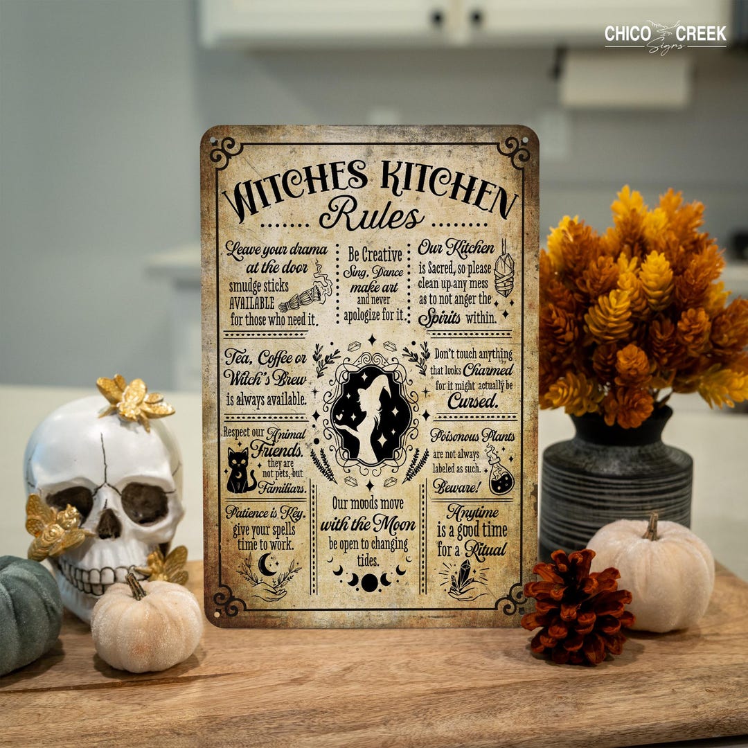 Witches Kitchen Metal Sign, Spell Book, Witch Sign, Halloween Signs ...