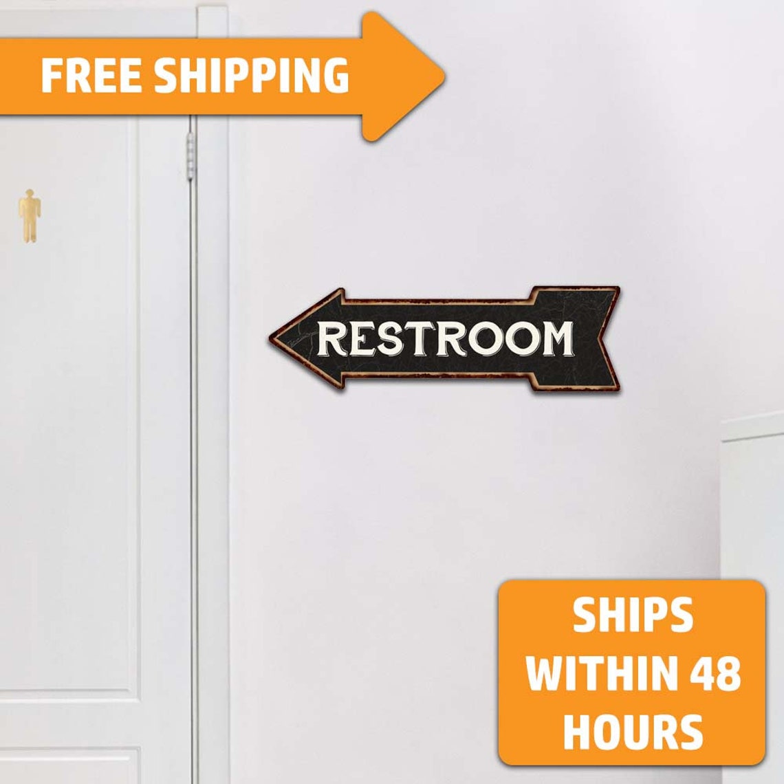 Restroom Left Arrow Sign Restroom This Way Sign Vintage - Etsy