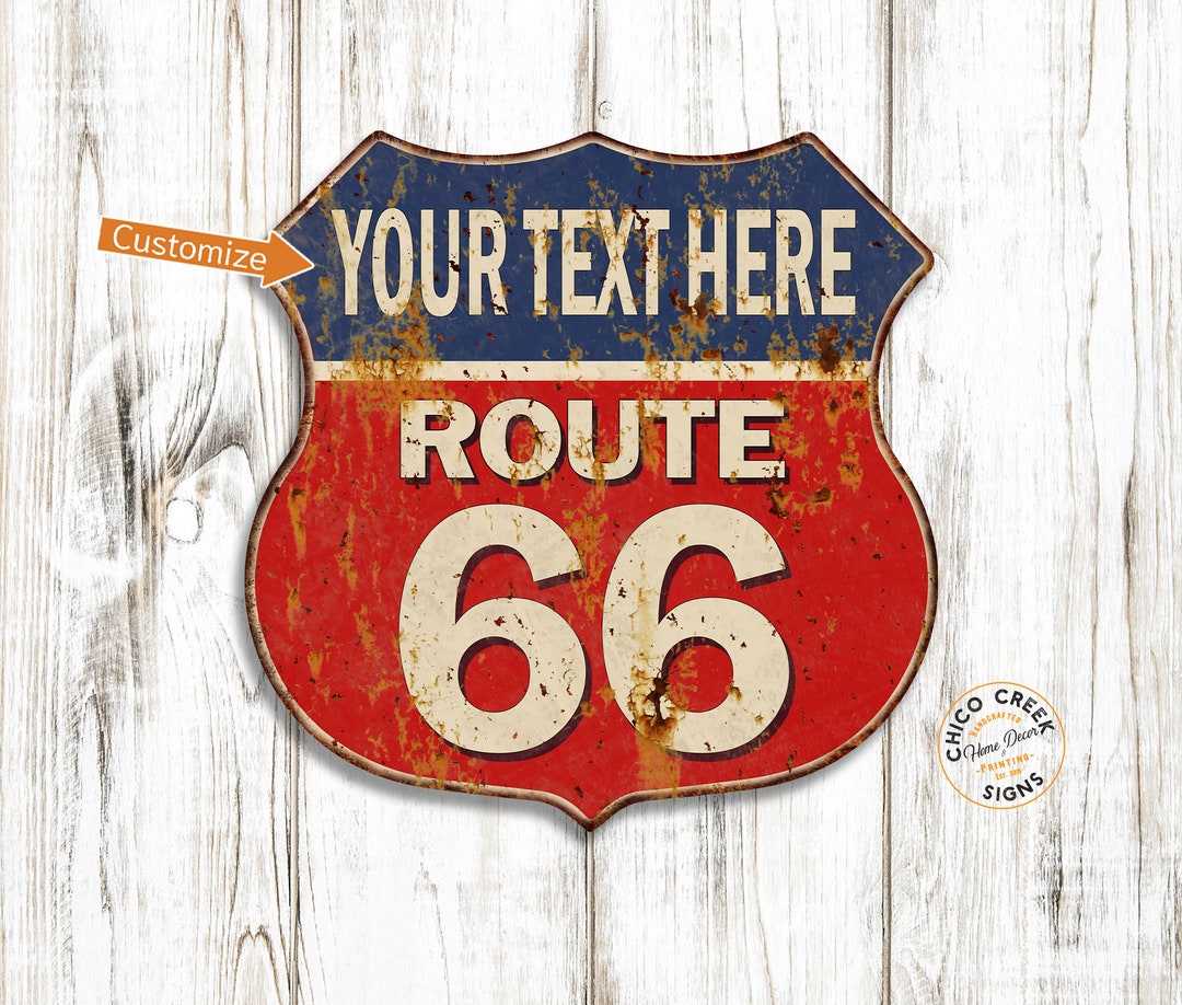 Personalized Route 66 Sign, Garage Shield Sign, Man Cave Decor, Red ...