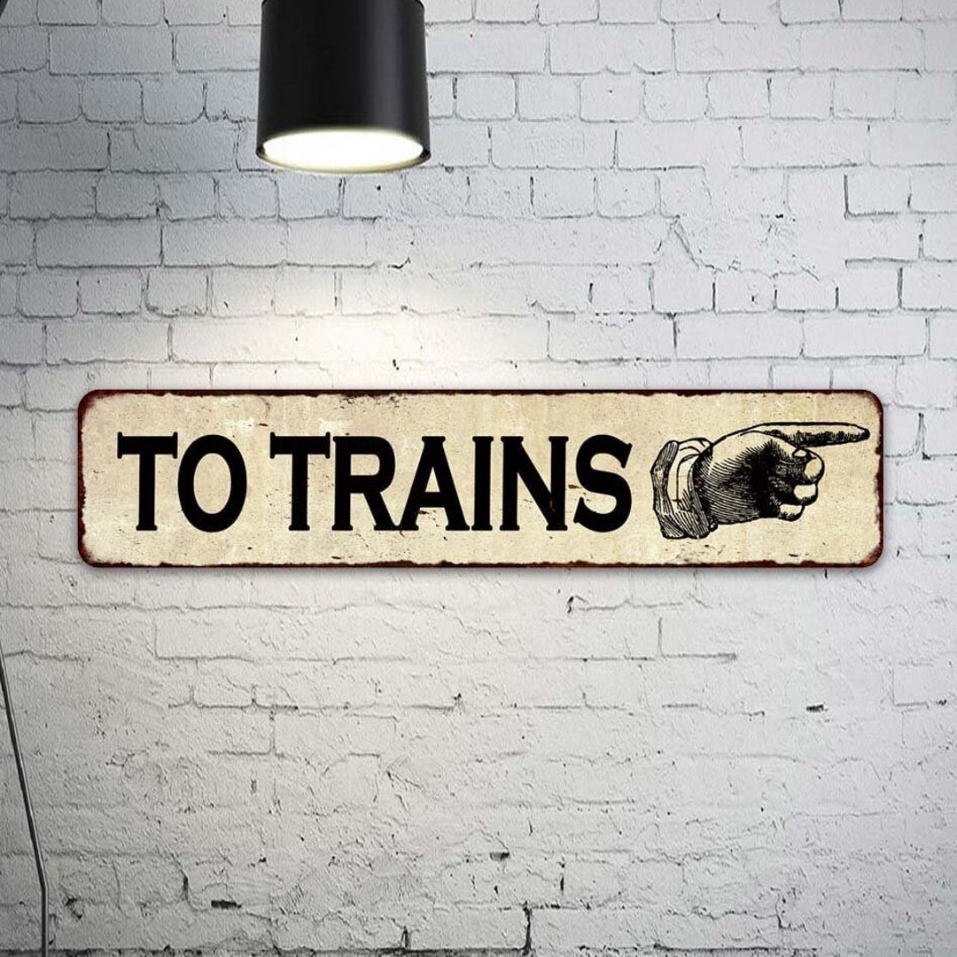To the Trains Right Hand Pointer Sign Vintage Look Model Train Sign ...
