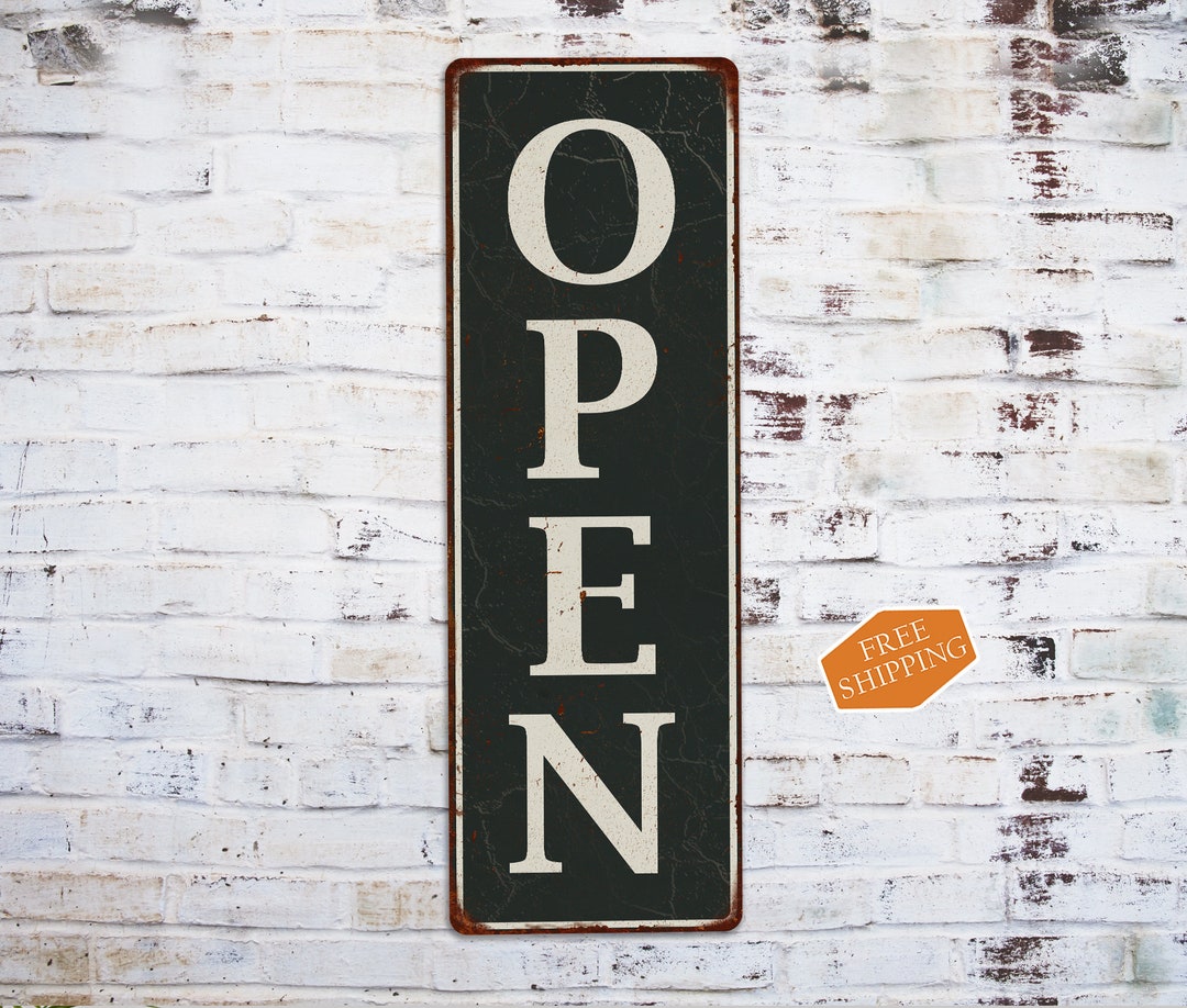 Open Sign, Vertical White on Black OPEN Sign, Vintage Looking Open ...